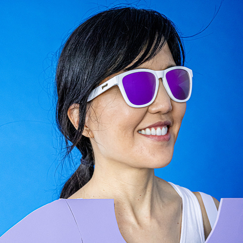 White and Purple Sunglasses | Side Scroll Eye Roll | goodr — goodr ...